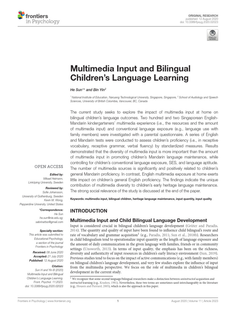 Multimedia Input in Bilingual Learning | PDF | Multilingualism ...