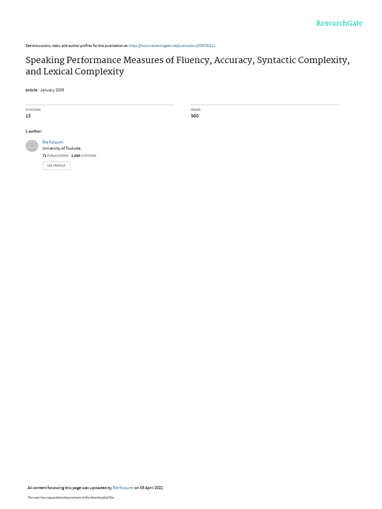 Speaking Performance Metrics Analysis | PDF | Fluency | Part Of Speech