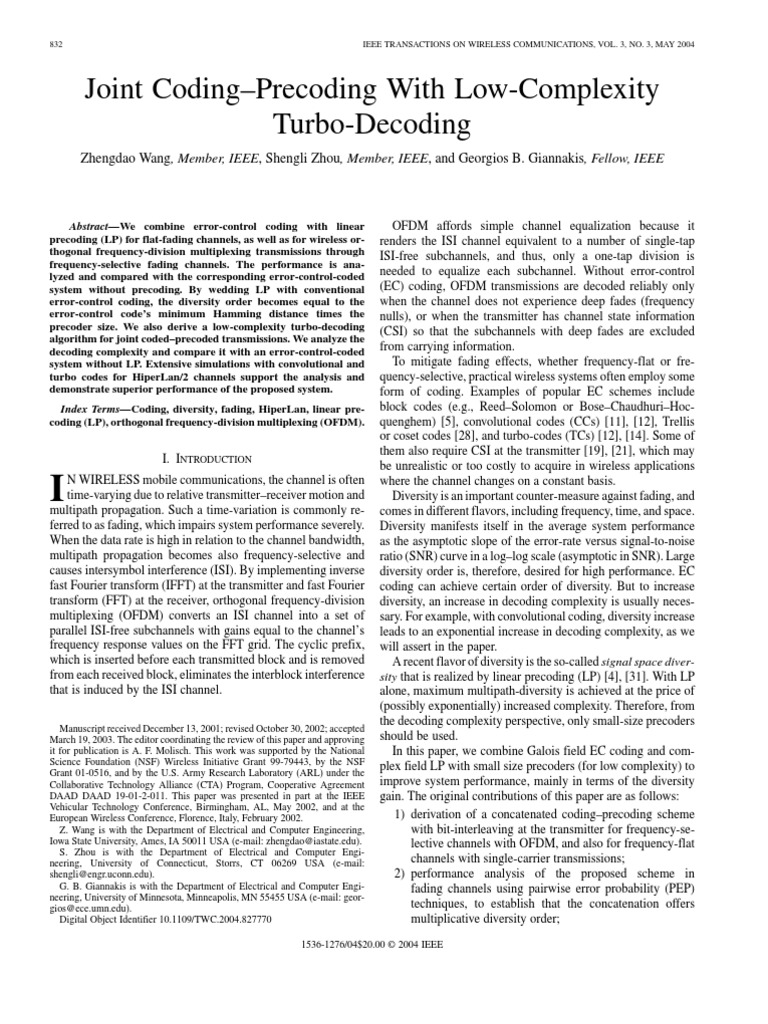 Joint Coding-Precoding With Low-Complexity Turbo-Decoding | PDF ...