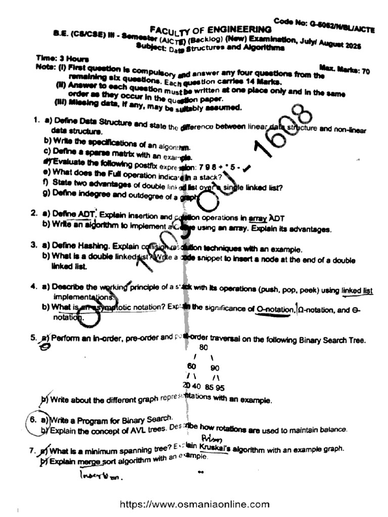 Be Cs Cse 3 Sem Data Structures and Algorithms G 5052 N Aug 2025 | PDF