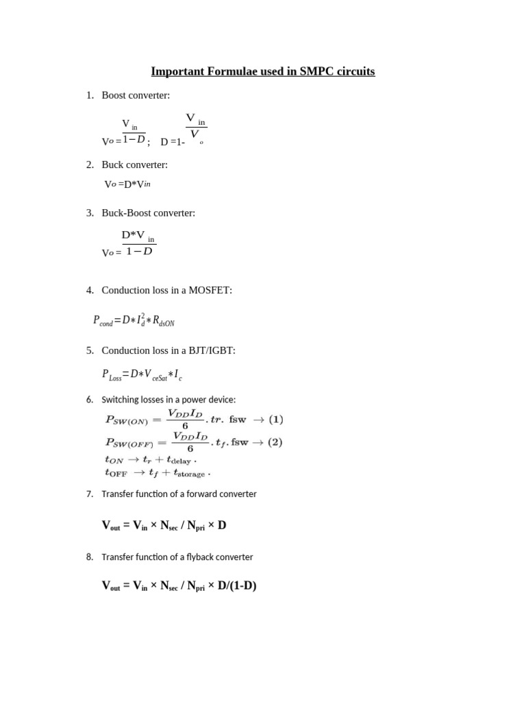 Key SMPC Circuit Formulae Guide | PDF