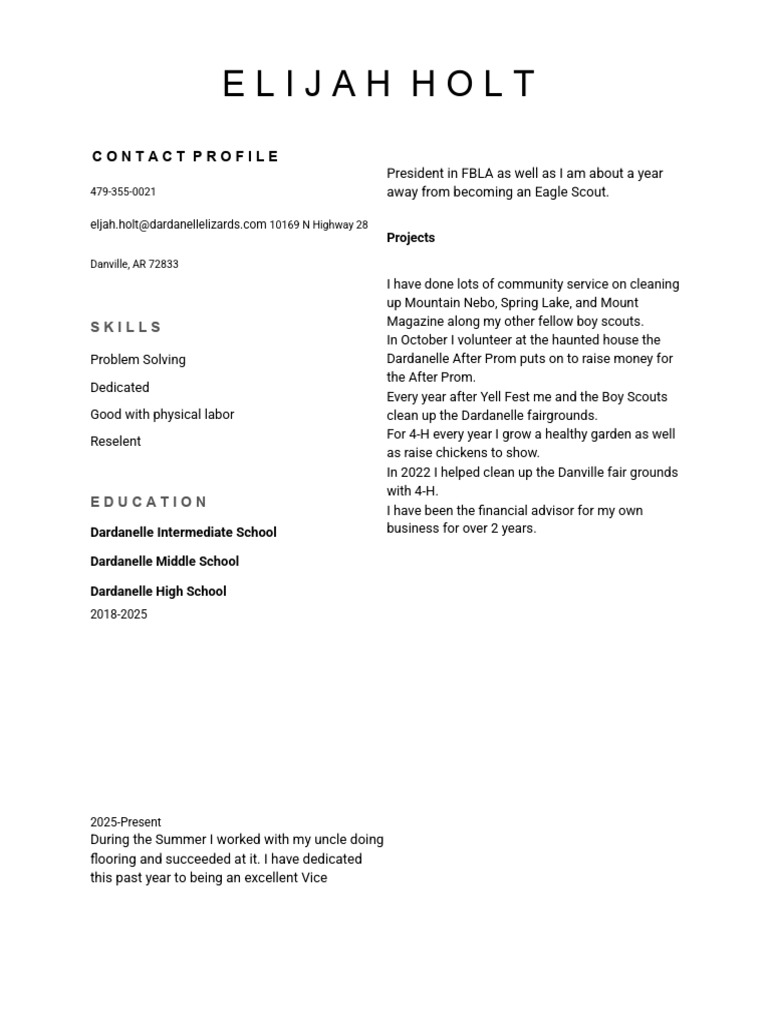 Elijah Holt: Contact Profile | PDF