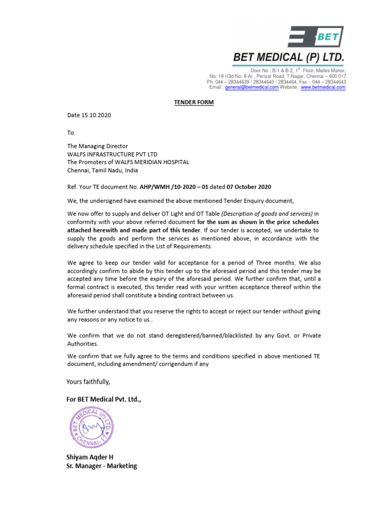 Tender Submission for OT Equipment | PDF