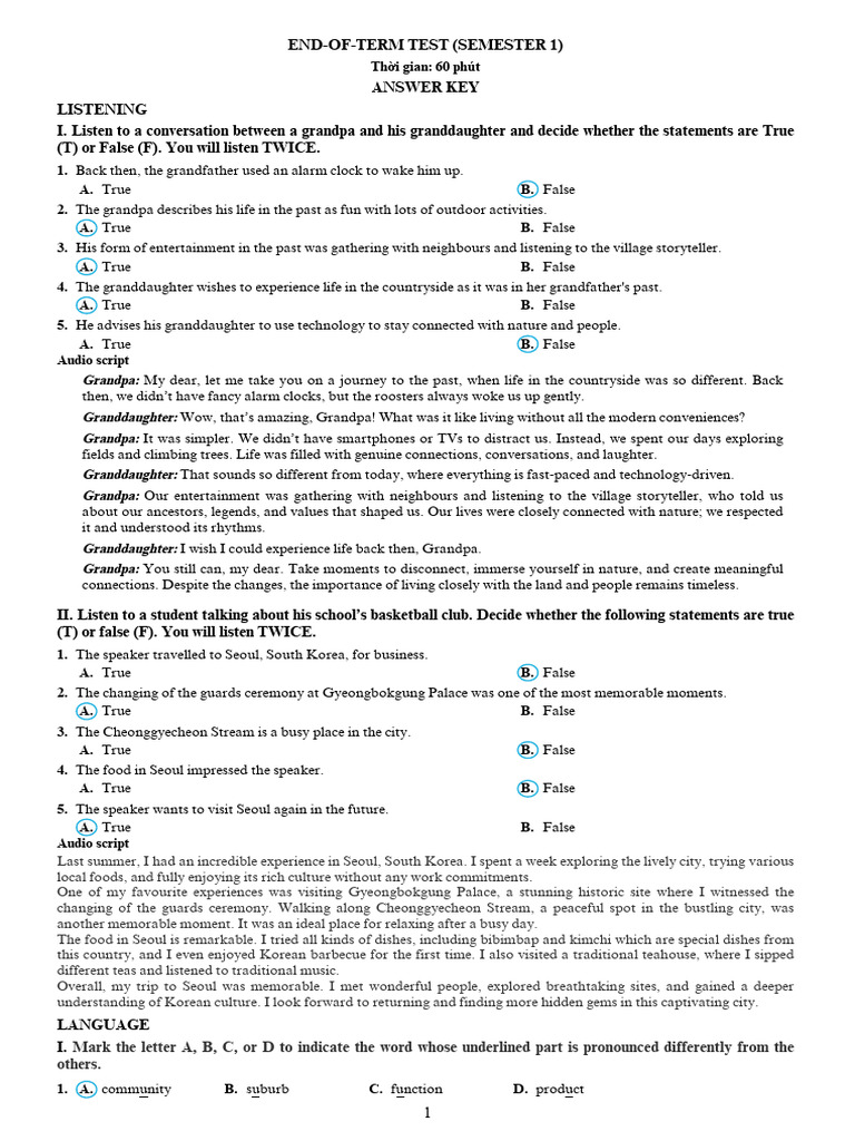 Answers and Audio Script | PDF | Adolescence