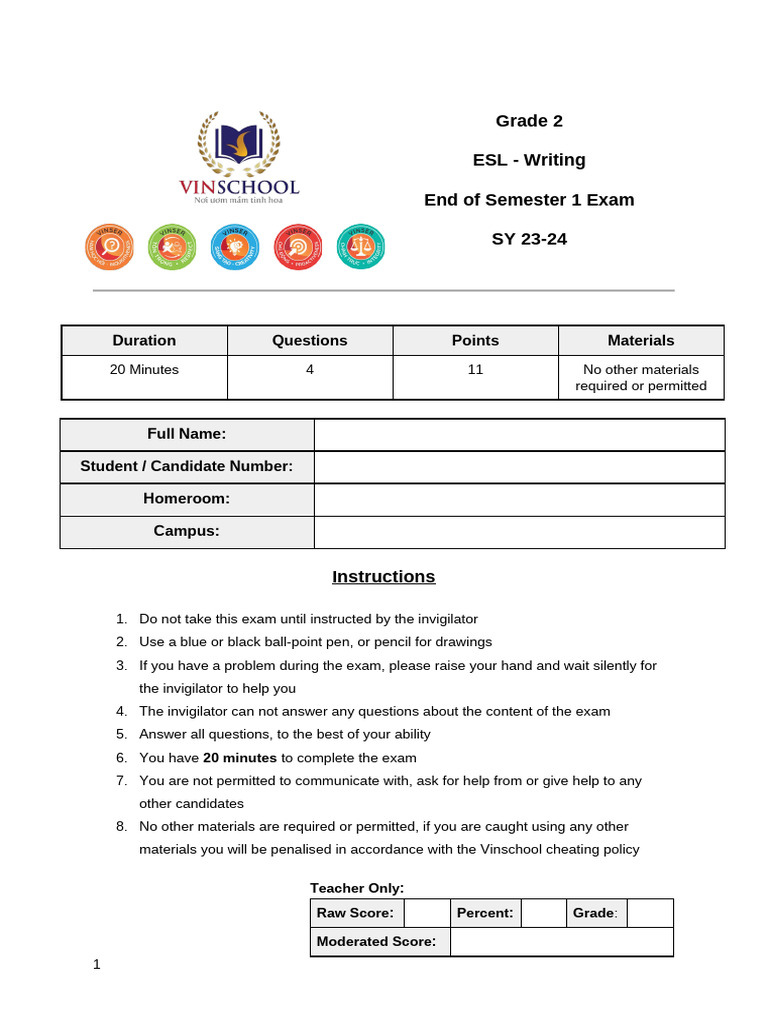 Semester 1 Practice Writing Test | PDF