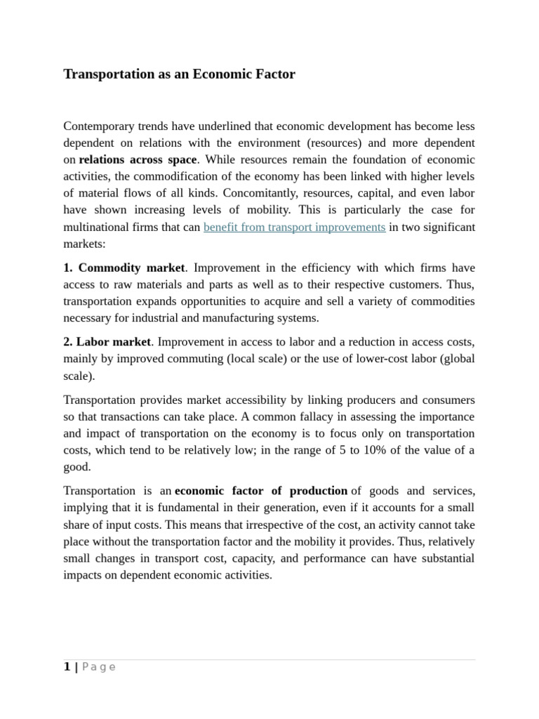Transportation As An Economic Factor | PDF | Transport | Market (Economics)