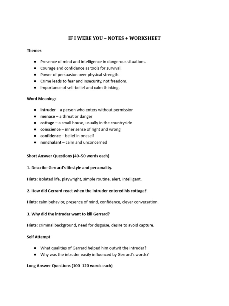 If I Were You - Notes Worksheet | PDF