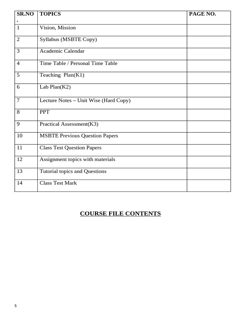 Course File Contents Overview | PDF
