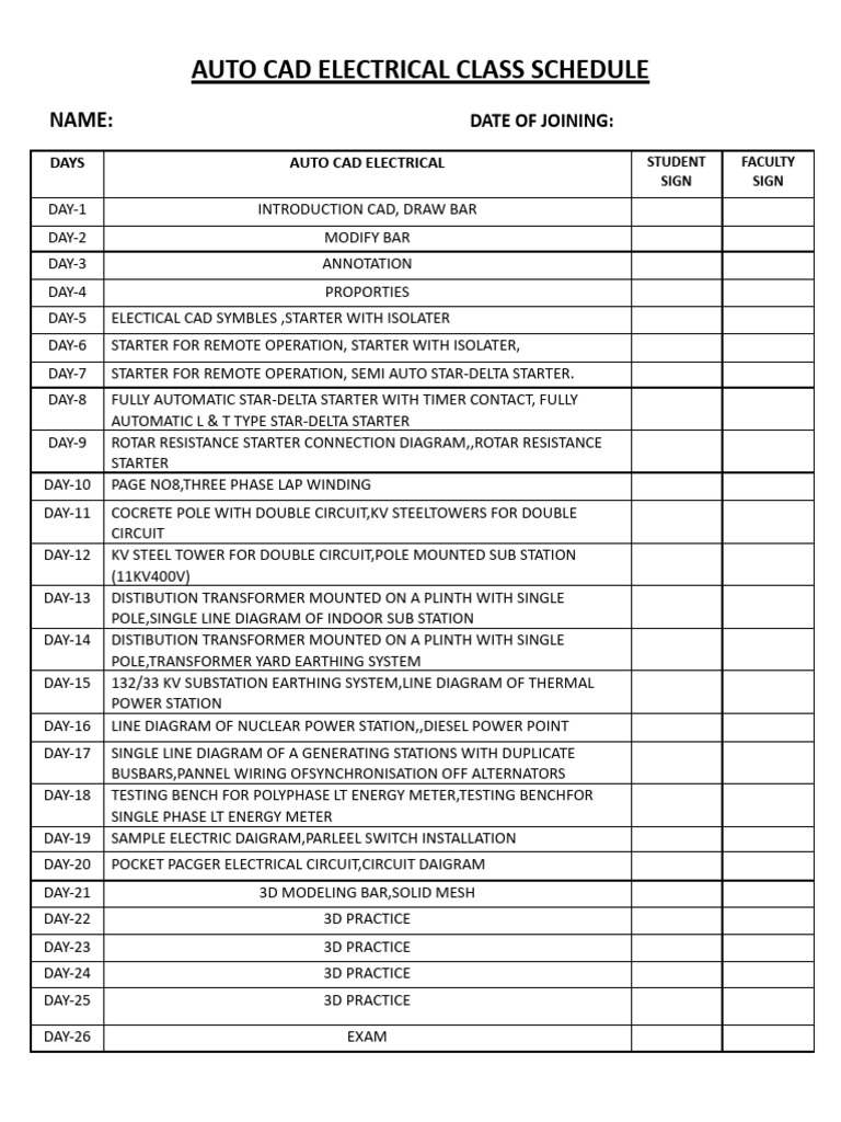 AutoCAD Electrical Course Schedule | PDF