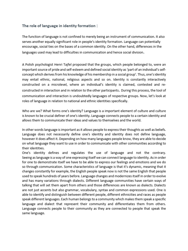 Language's Role in Identity Formation | PDF | Identity (Social Science ...