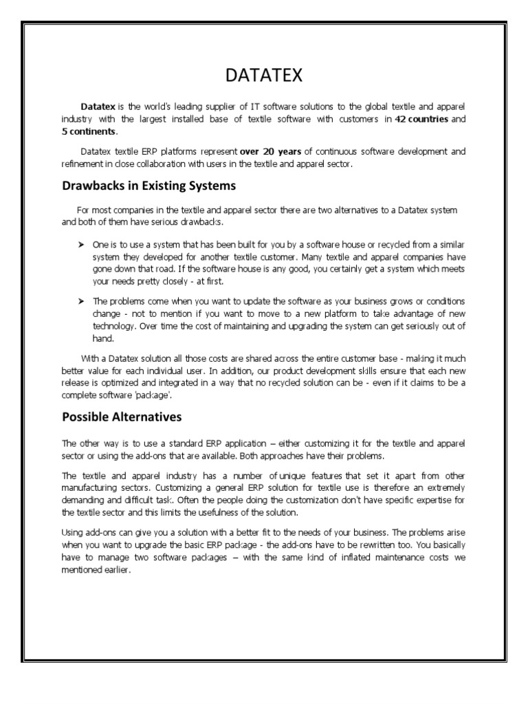 Datatex: Drawbacks in Existing Systems | PDF | Enterprise Resource Planning | Warehouse
