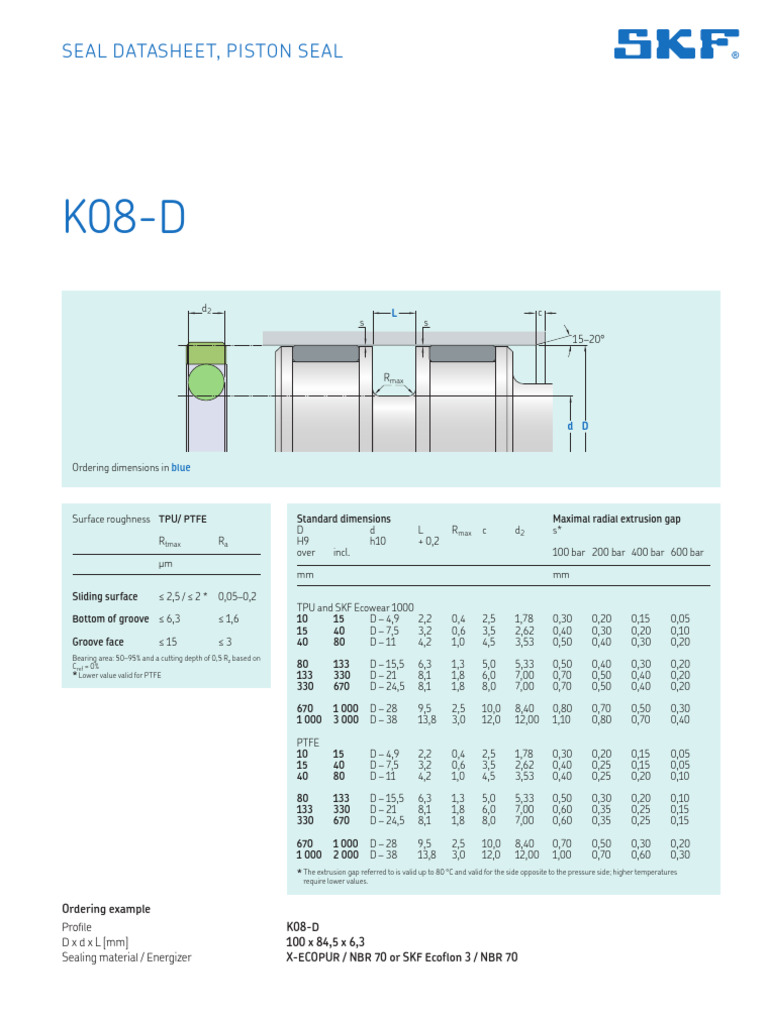 K08-D Piston Seal Datasheet | PDF | Mechanical Engineering