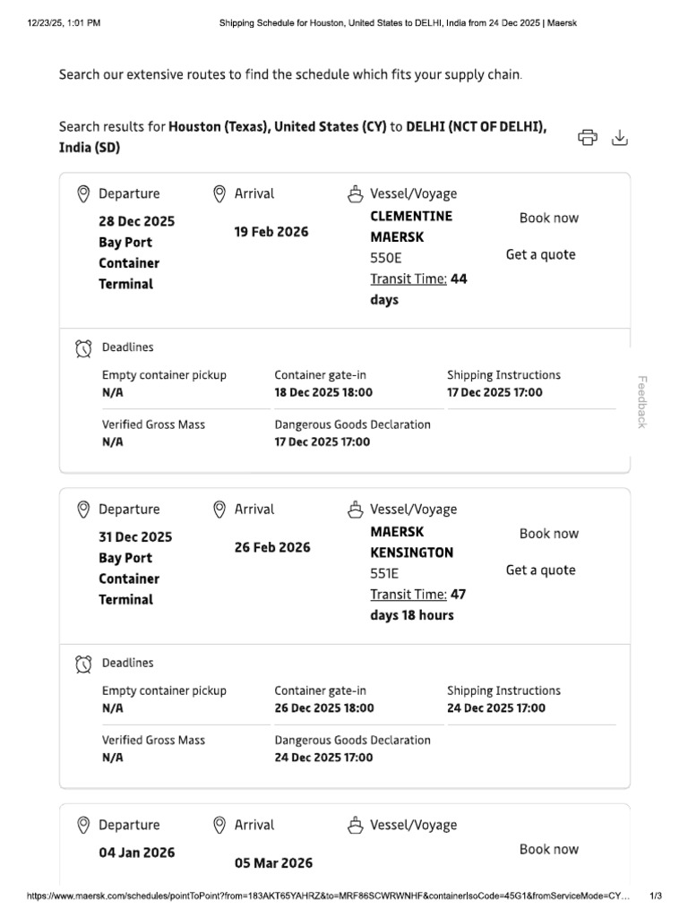 Maersk Vessel Schedule 59685 | PDF