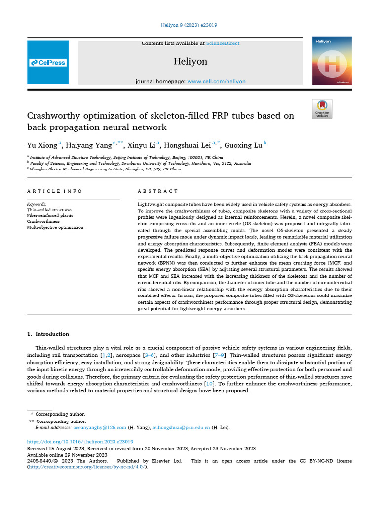 Crashworthiness Optimization of FRP Tubes | PDF | Composite Material ...