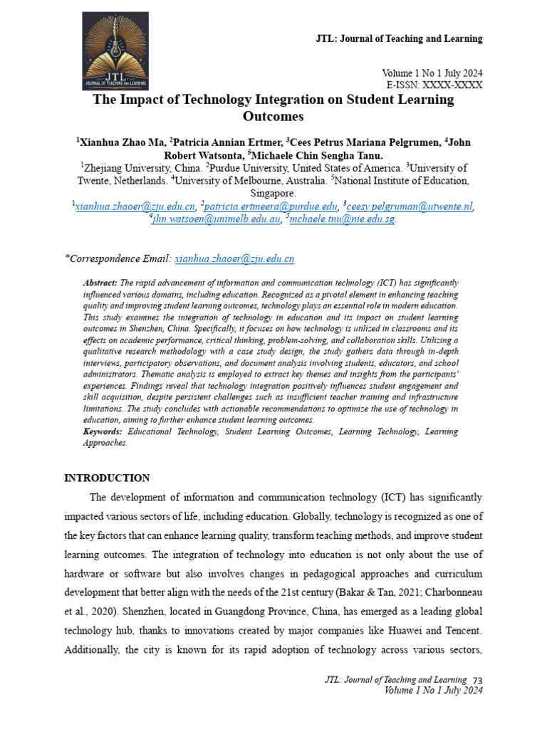 The Impact of Technology Integration On Student Le | PDF | Teachers ...