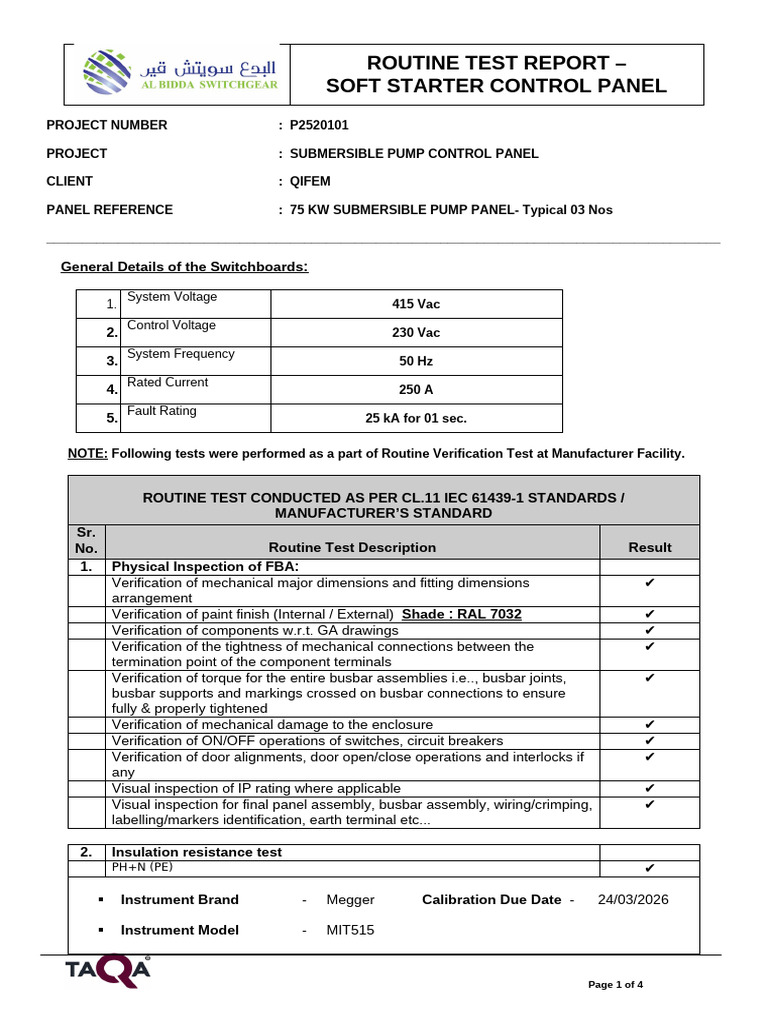 Standalone Control Panel Routine Test - 75KW CP | PDF | Relay ...