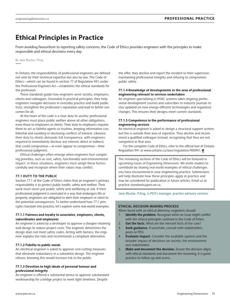 Ethical Principles in Practice | PDF | Engineer | Profession