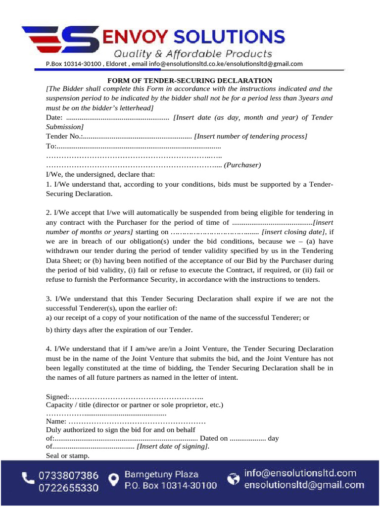 Tender Securing Declaration | PDF