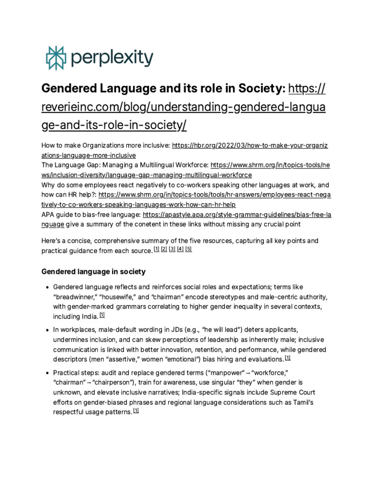 Gendered Language and Its Role in Society - (Https | PDF | Employment ...