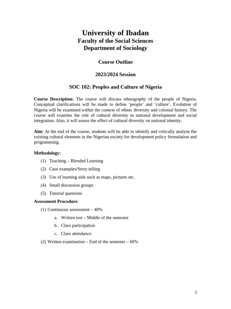 Peoples and Culture of Nigeria Course Outline | PDF | Nigeria | Social ...