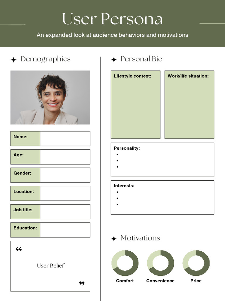 User Persona Worksheet A4 Document in Style | PDF