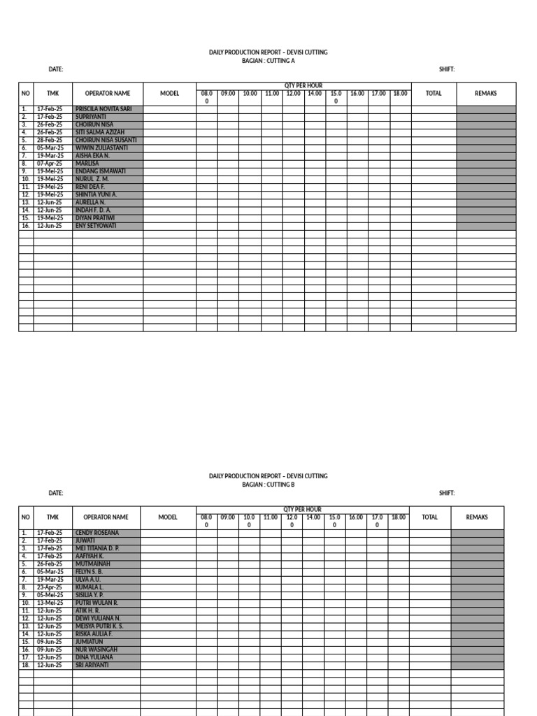 Daily Production Report - Cutting Division | PDF