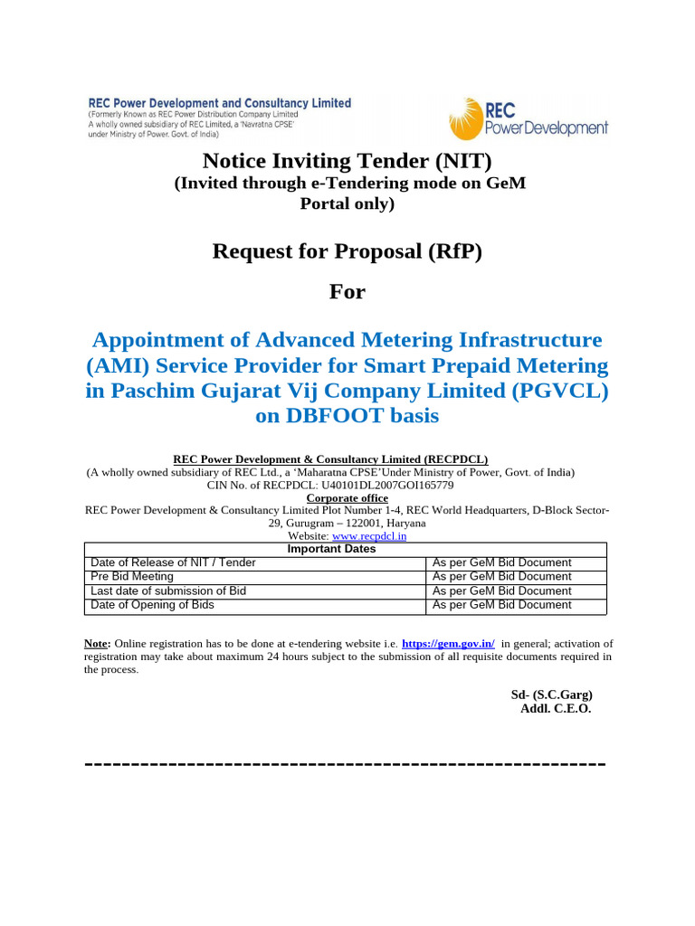 Rfp Pgvcl_amisp Old Ver | PDF | Request For Proposal | Relational Database