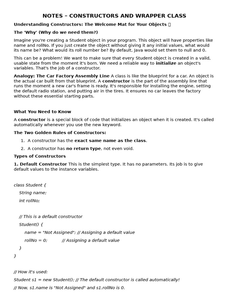Notes C and W Class CSC | PDF | Constructor (Object Oriented ...