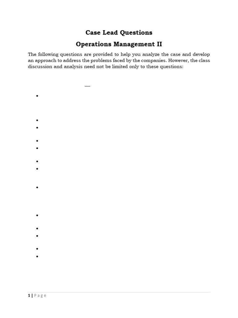 Operations Management Case Analysis Guide | PDF | Lean Manufacturing