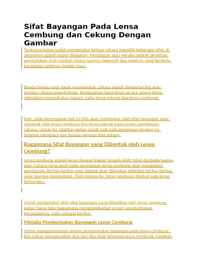 Sifat Bayangan Lensa Cembung dan Cekung | PDF