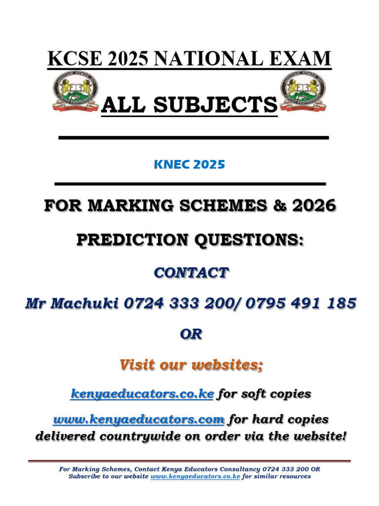 KCSE 2025 Mathematics Exam Paper 1 | PDF | Heat | Gases