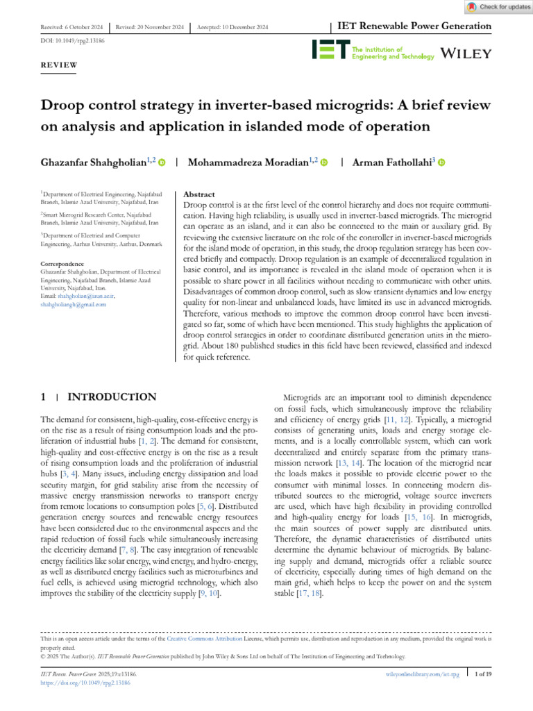 Droop Control in Inverter Microgrids | PDF | Distributed Generation ...