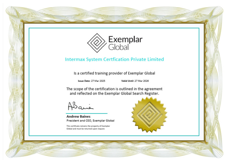 Exemplar Global Certification Details | PDF