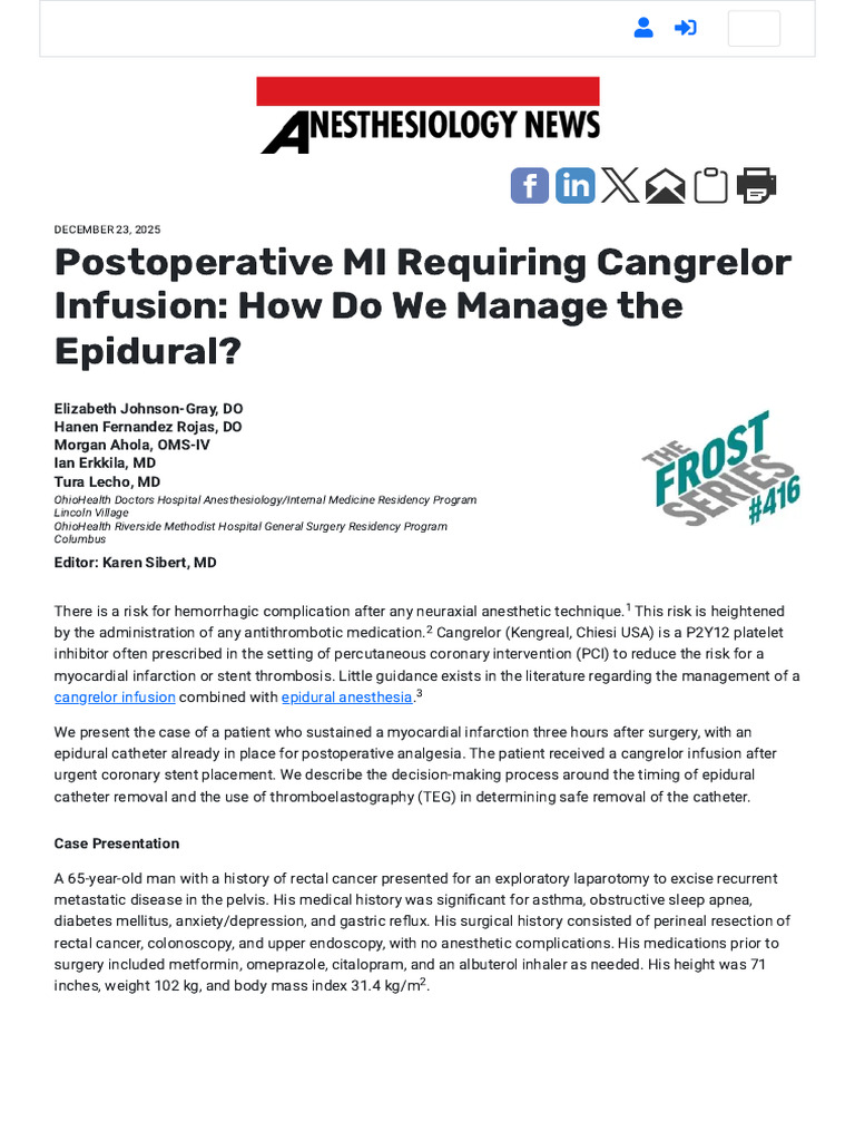 Cangrelor Infusion Management With Postoperative Epidural | PDF ...