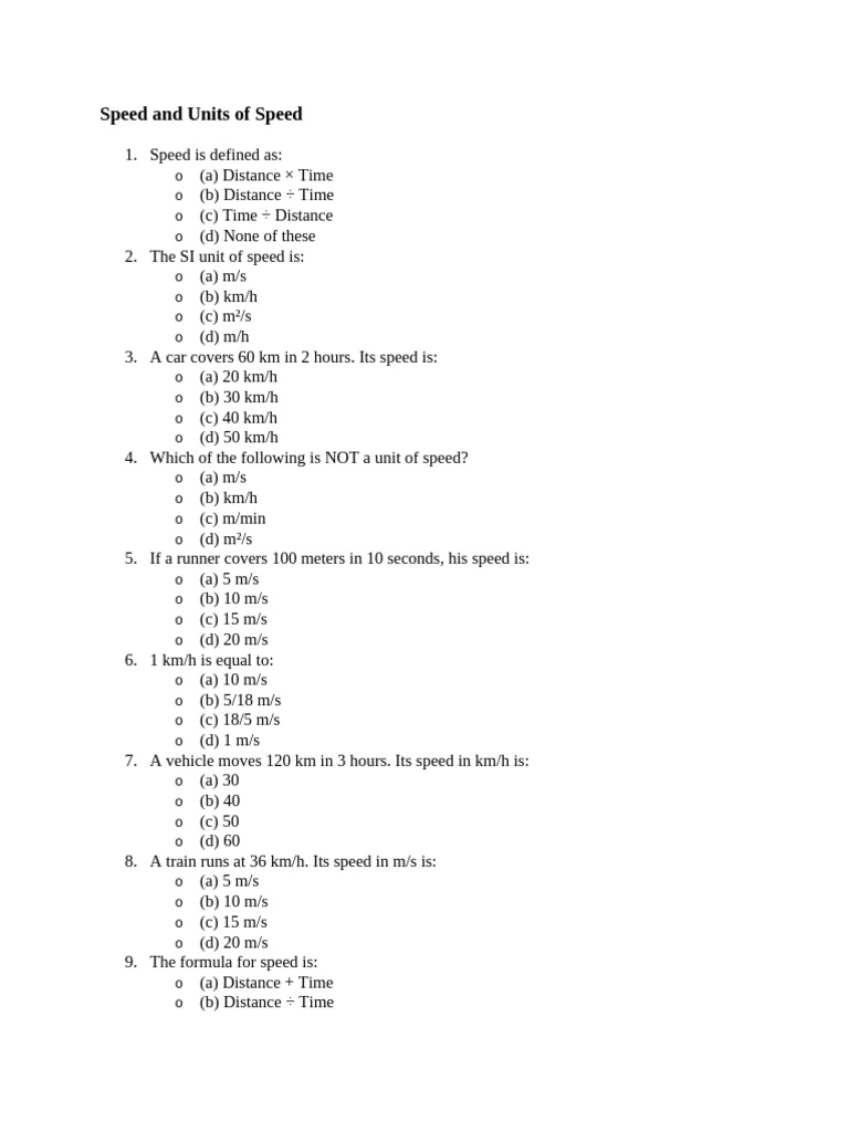 Speed and Units of Speed | PDF | Velocity | Acceleration