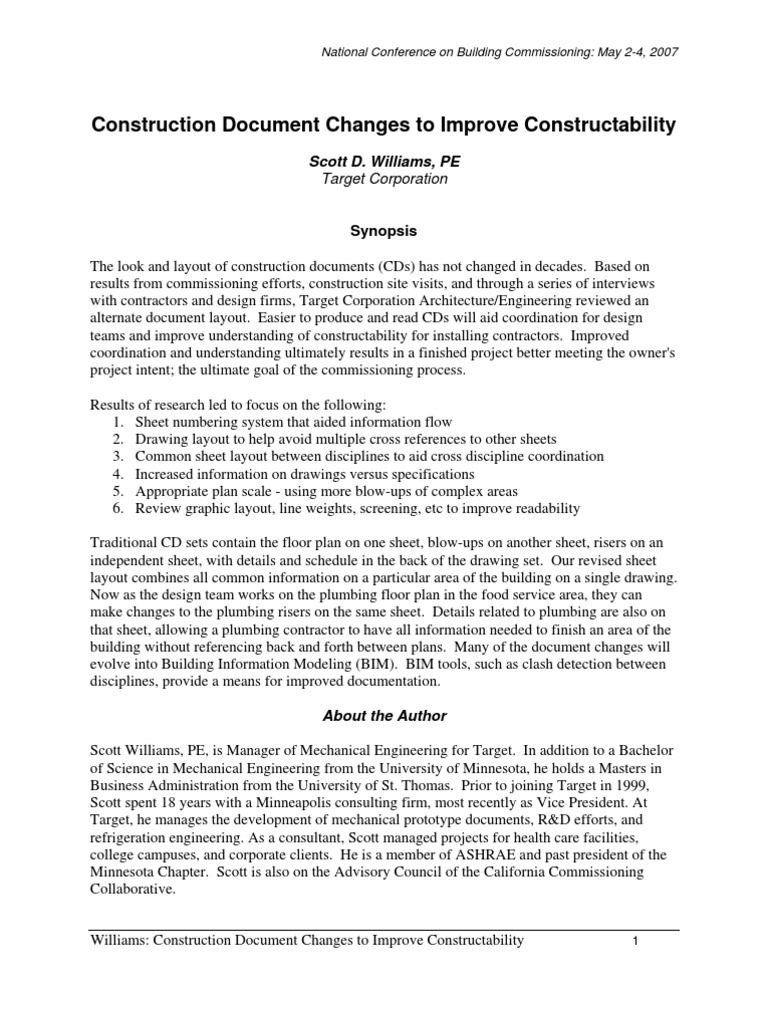 Construction Document Changes To Improve Constructability: Scott D. Williams, PE | PDF ...