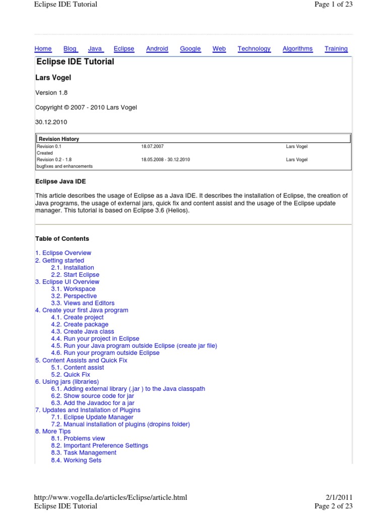 Eclipse IDE Tutorial: Lars Vogel | PDF | Eclipse (Software) | Java (Programming Language)