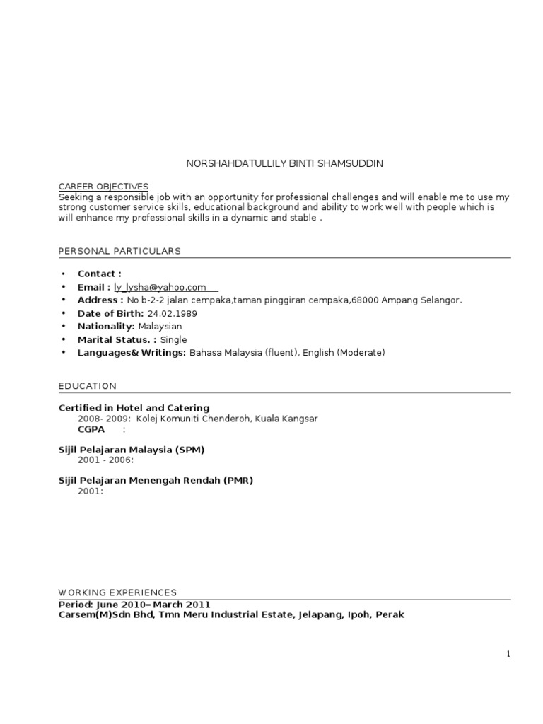 Contoh Resume | PDF | Malaysia | Business
