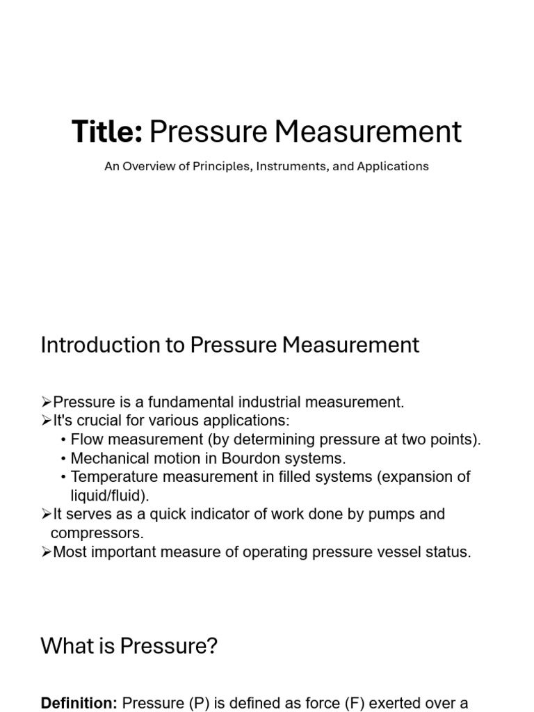Pressure Measurement: Principles & Methods | PDF | Pressure Measurement ...