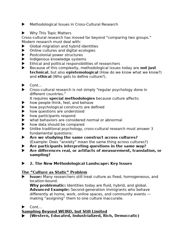 Cross-Cultural Research Methodology Issues | PDF | Methodology | Psychology
