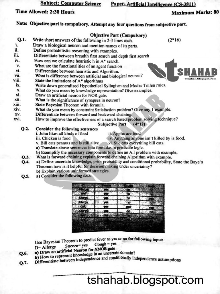 Artificial Intelligence Past Paper Bscs 2018 | PDF