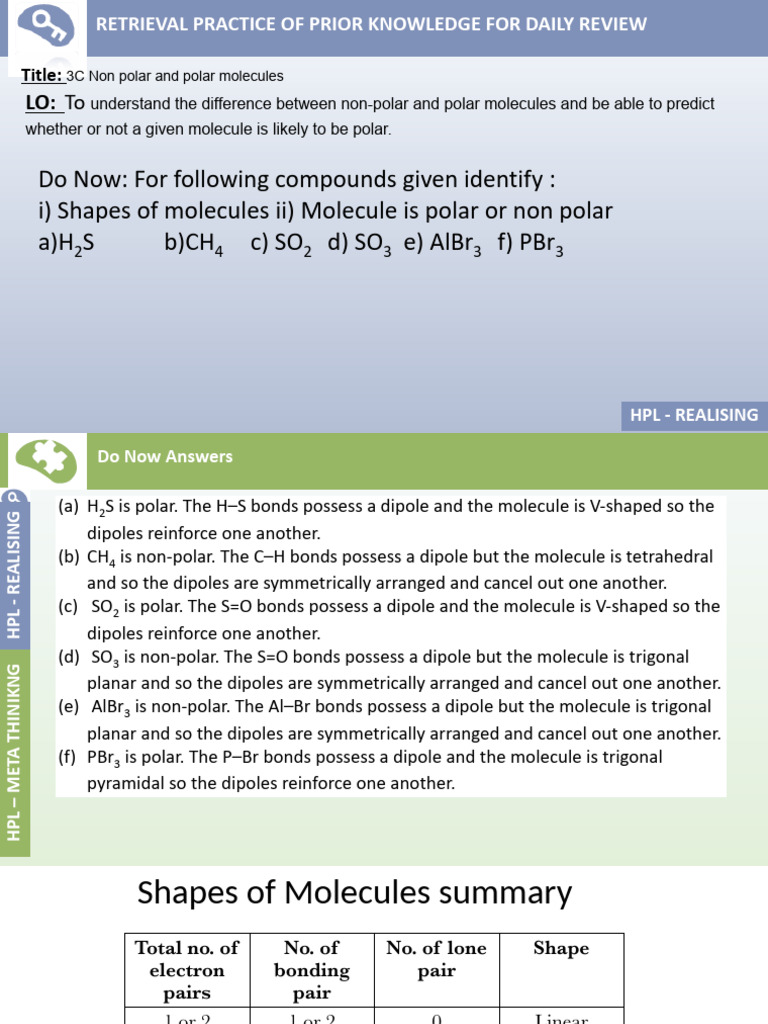 Topic 3C 2 Non Polar and Polar Molecules | PDF | Chemical Polarity ...
