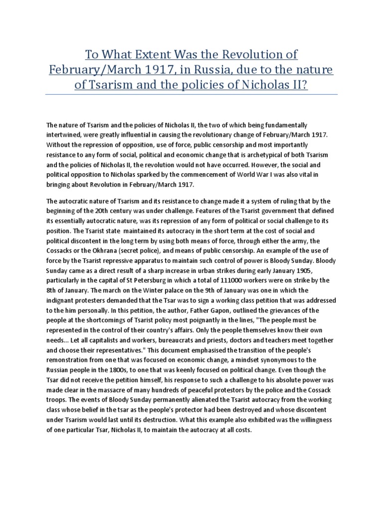 Causes of the 1917 Russian Revolution | PDF | Russian Empire | Nicholas ...