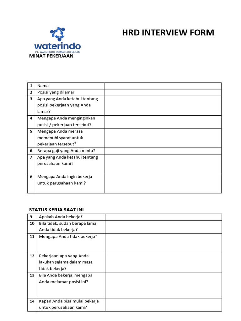 Formulir Wawancara HRD untuk Pelamar | PDF