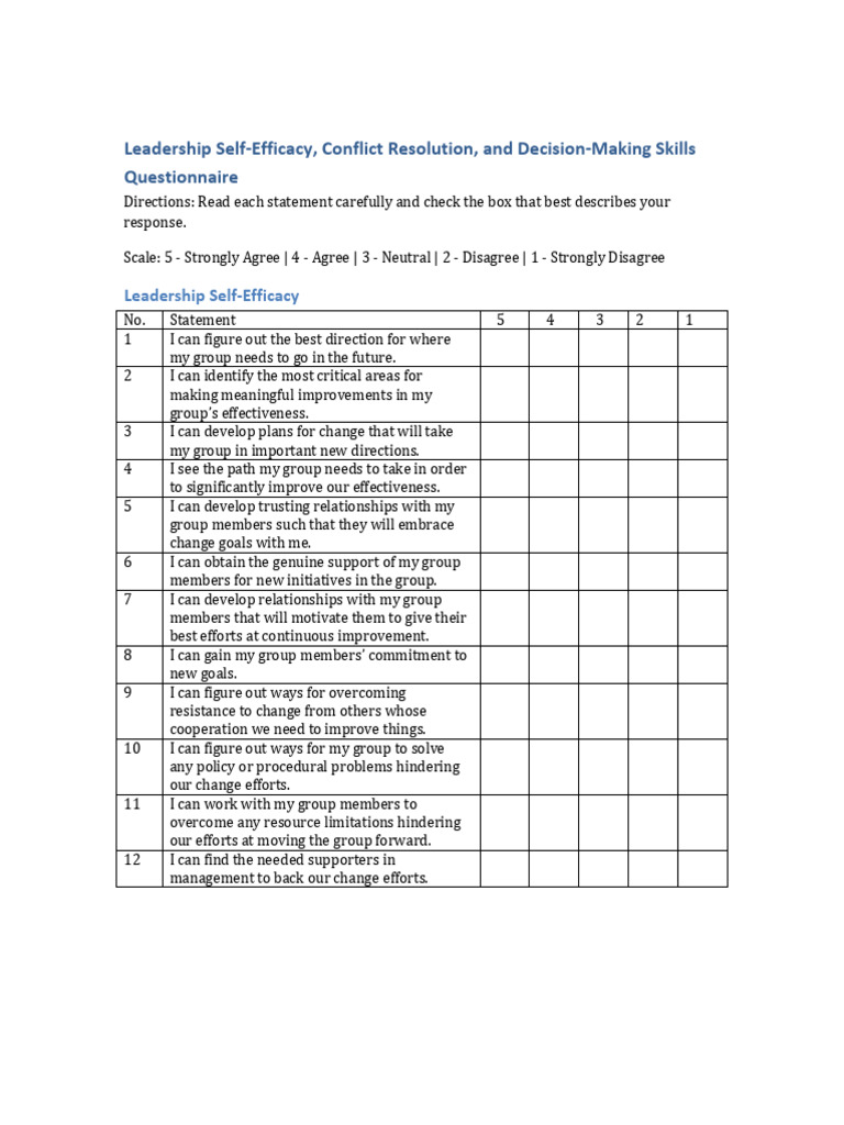 Leadership Conflict Decision Questionnaire Tables | PDF | Decision ...