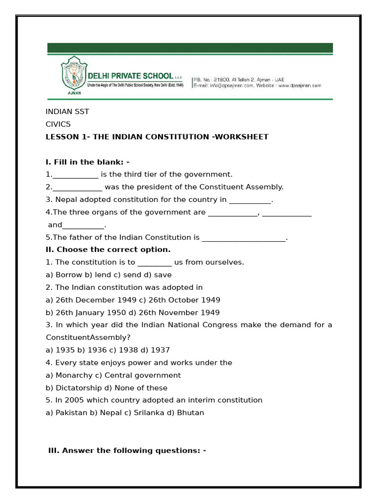 G8-The Indian Costitution - WS | PDF