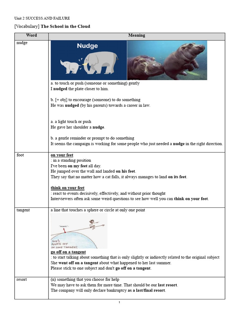 Unit 2 Vocabulary - Handout-1 | PDF