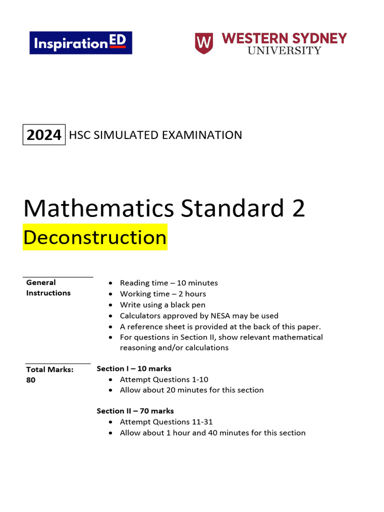 2024 HSC Mathematics Standard 2 Exam | PDF