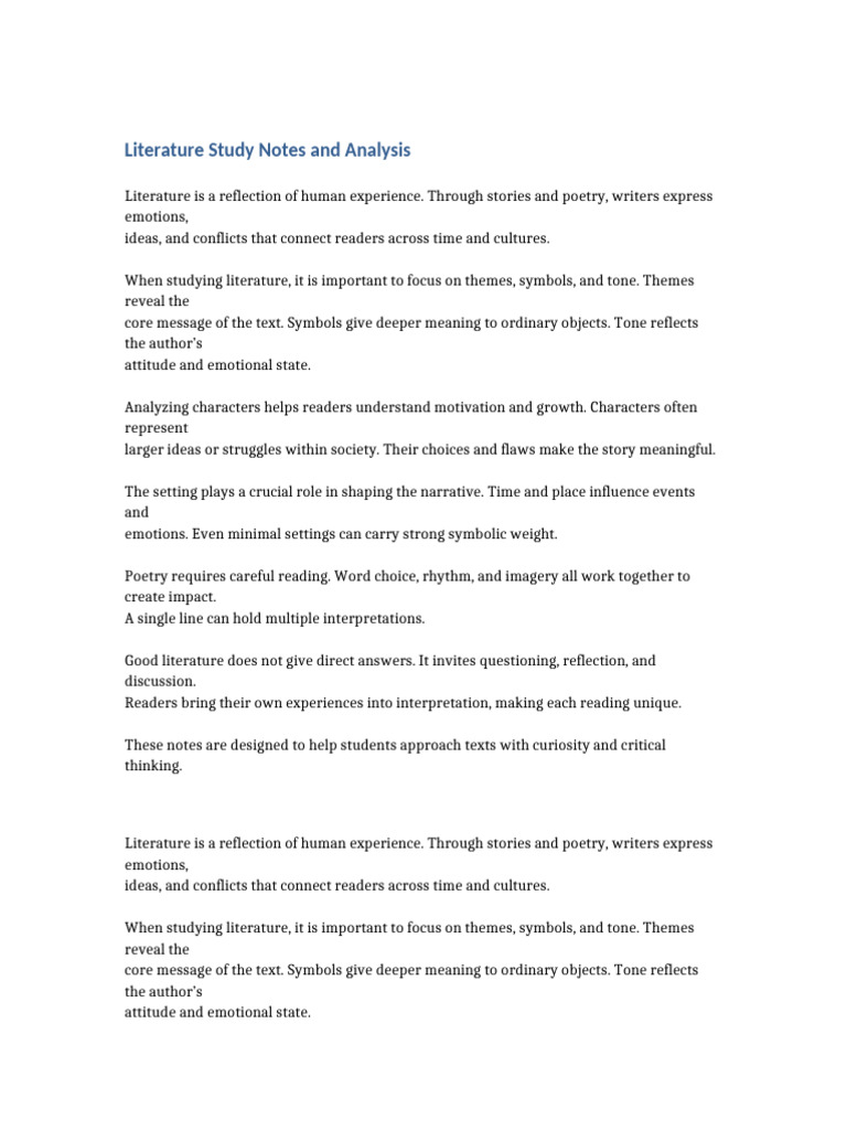 Literature Analysis Study Guide | PDF | Narrative | Poetry