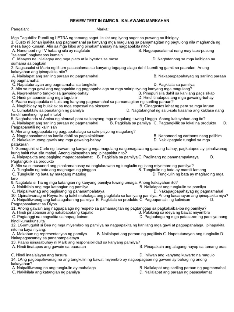 Review Test in Gmrc 5-Adjusted | PDF